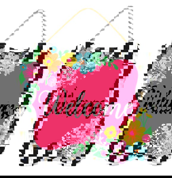 10.5"Lx9"H Floral Welcome Checker Border – Alexander and Company