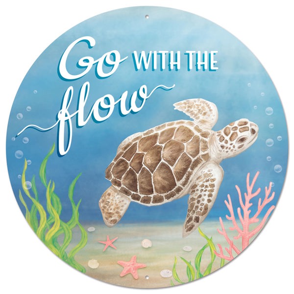 12"Dia Metal Go With The Flow Sign – Alexander and Company