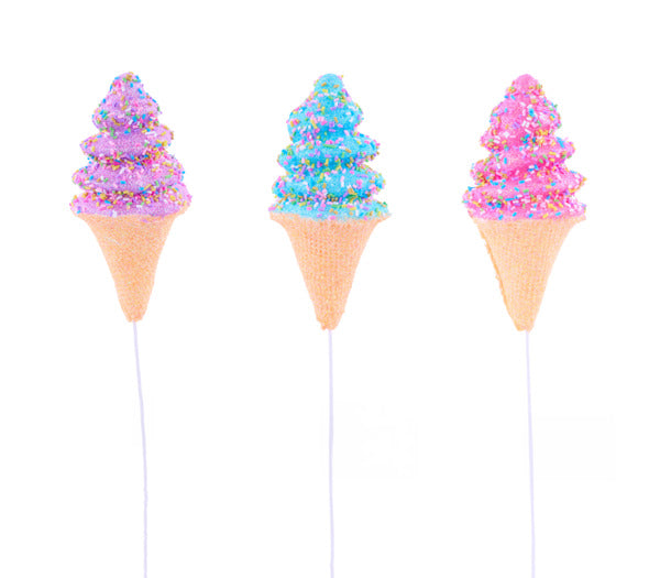 12"L Styro/Glitter Ice Cream Cone Pick (Set of 3) – Alexander and Company
